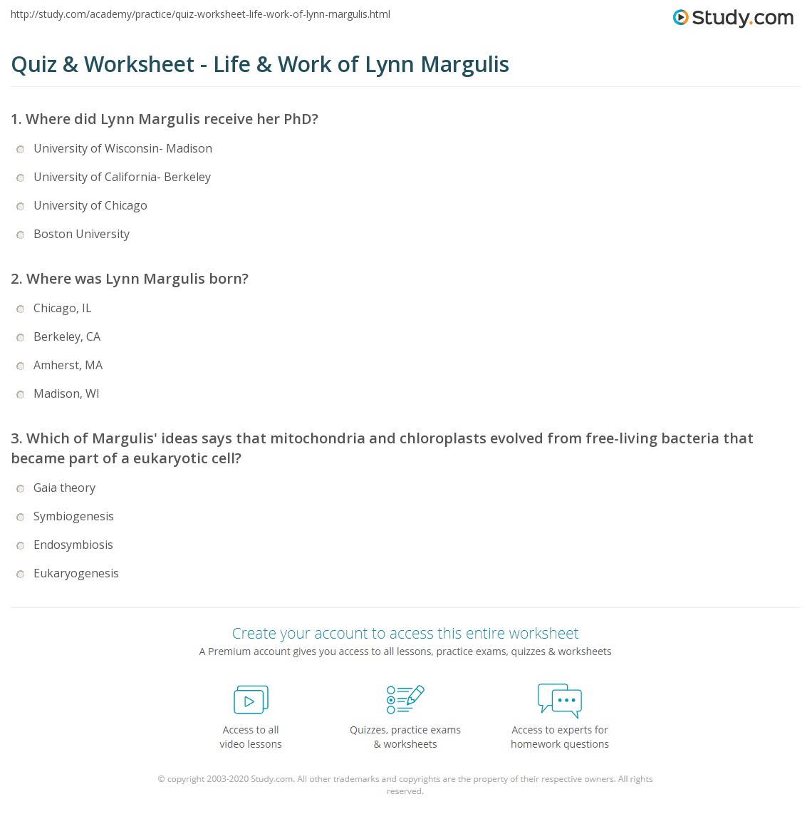 Quiz & Worksheet - Life & Work of Lynn Margulis | Study.com
