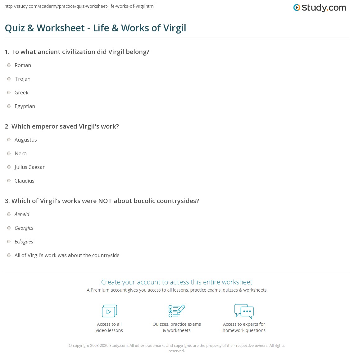 Quiz & Worksheet - Life & Works of Virgil | Study.com