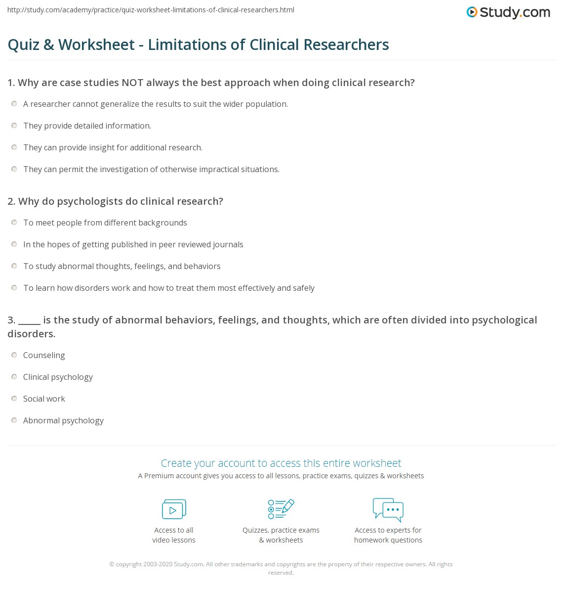 Quiz & Worksheet - Limitations of Clinical Researchers | Study.com
