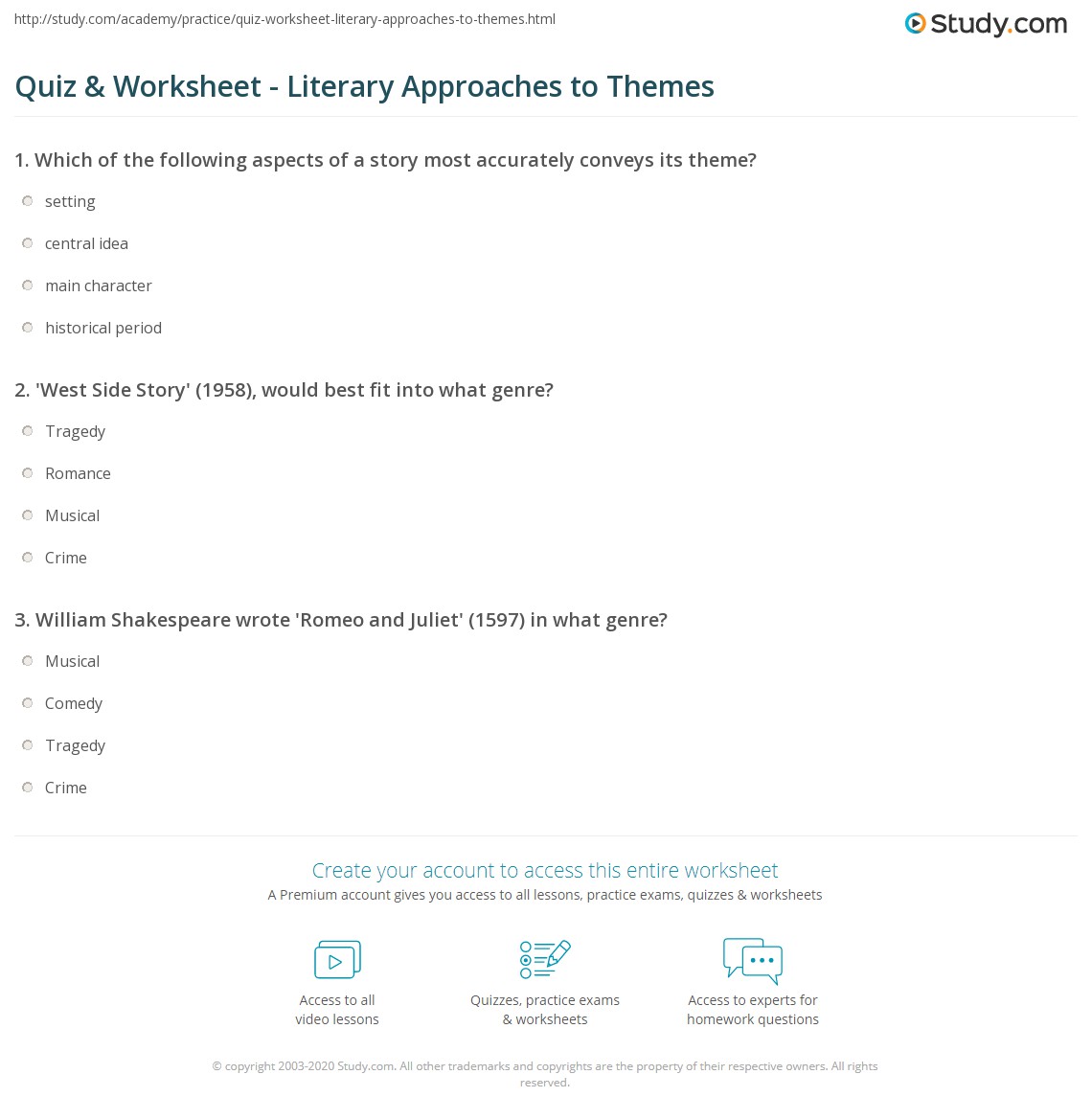 Quiz & Worksheet - Literary Approaches to Themes | Study.com