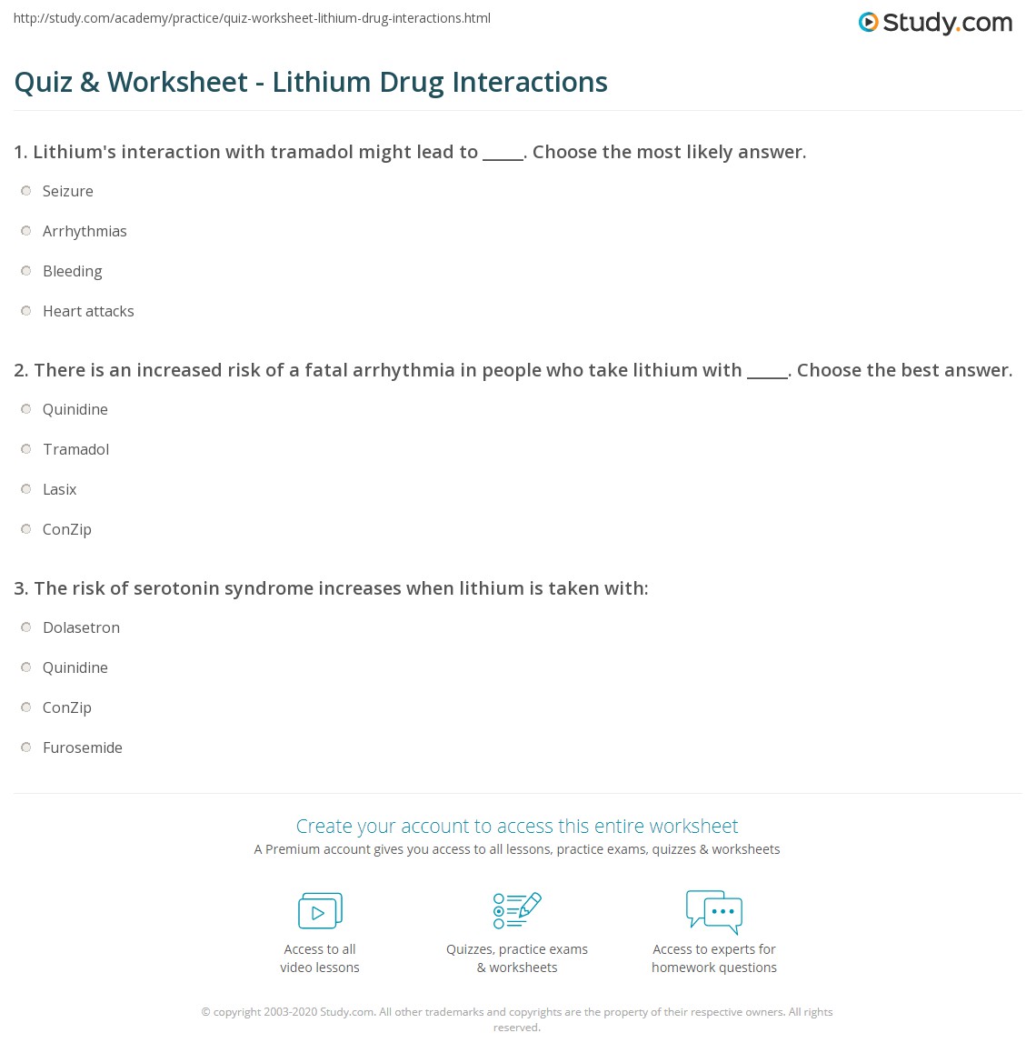 Quiz & Worksheet - Lithium Drug Interactions | Study.com
