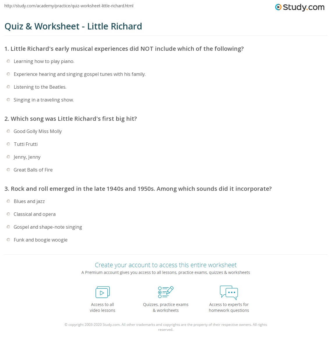 Quiz & Worksheet - Little Richard | Study.com