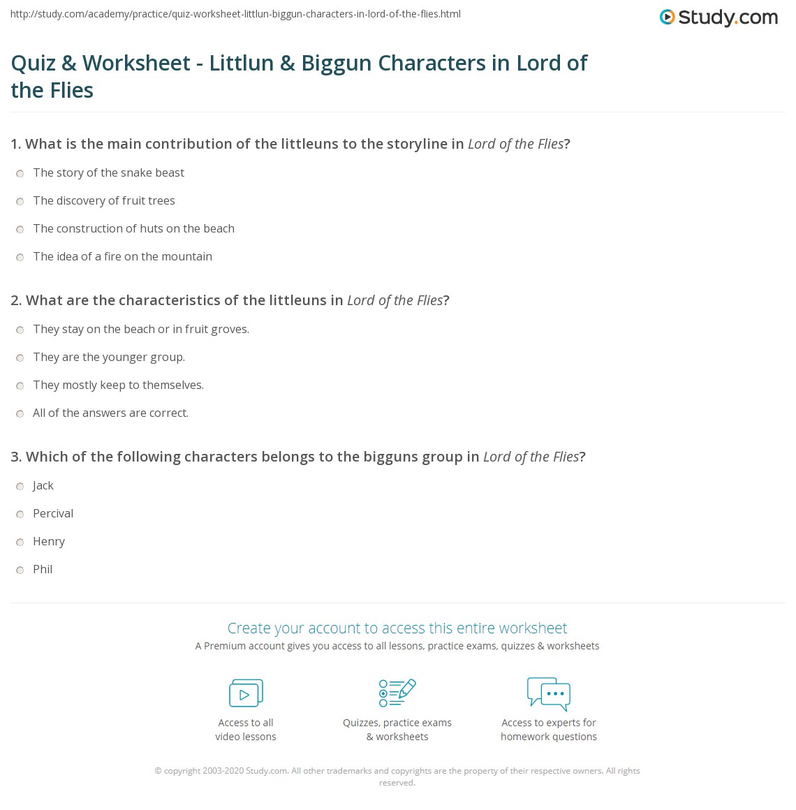 Quiz & Worksheet - Littlun & Biggun Characters in Lord of the Flies ...