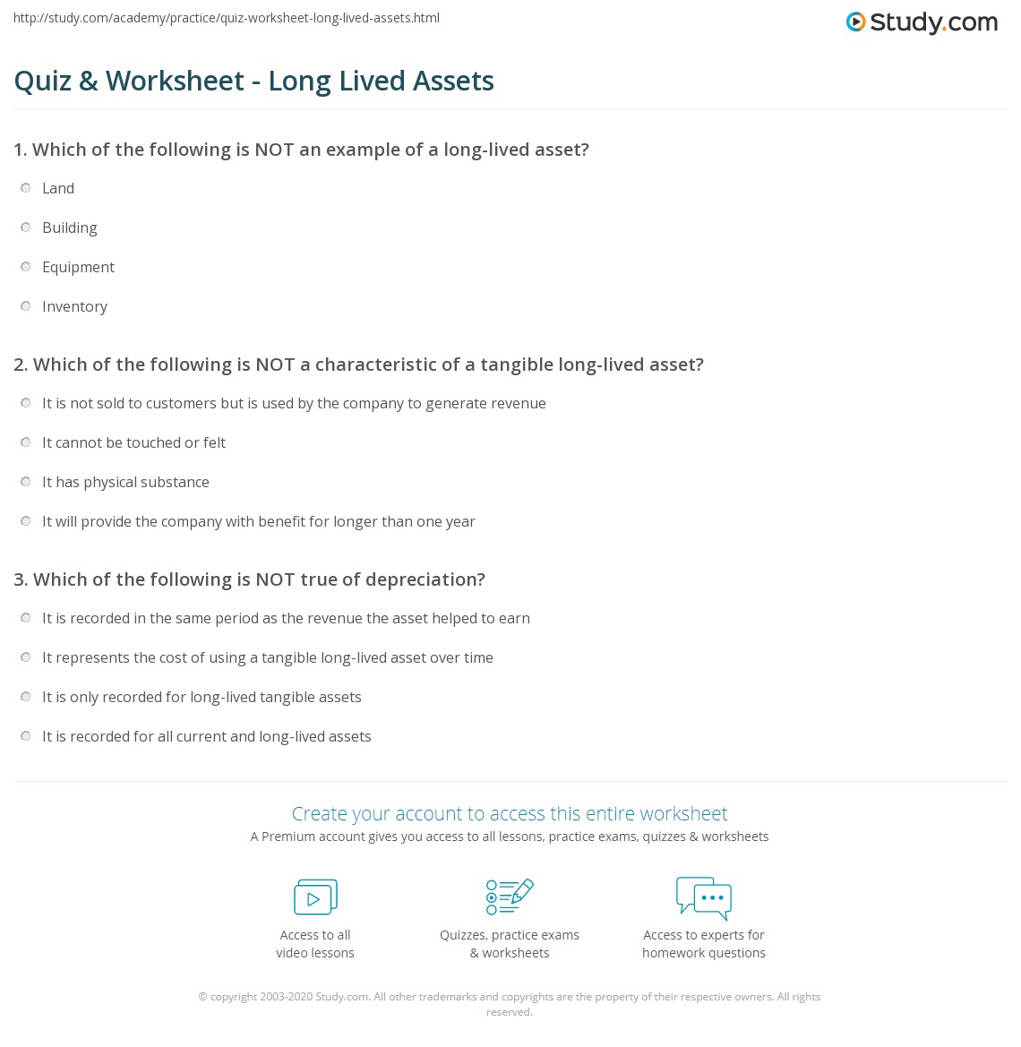 Quiz & Worksheet - Long Lived Assets | Study.com
