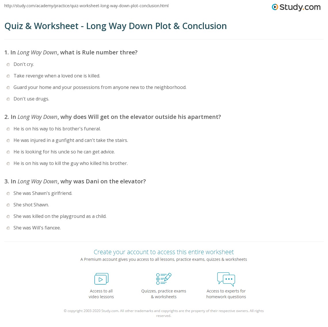Quiz & Worksheet - Long Way Down Plot & Conclusion | Study.com