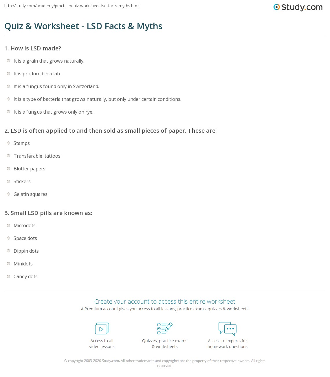 Quiz & Worksheet - LSD Facts & Myths | Study.com