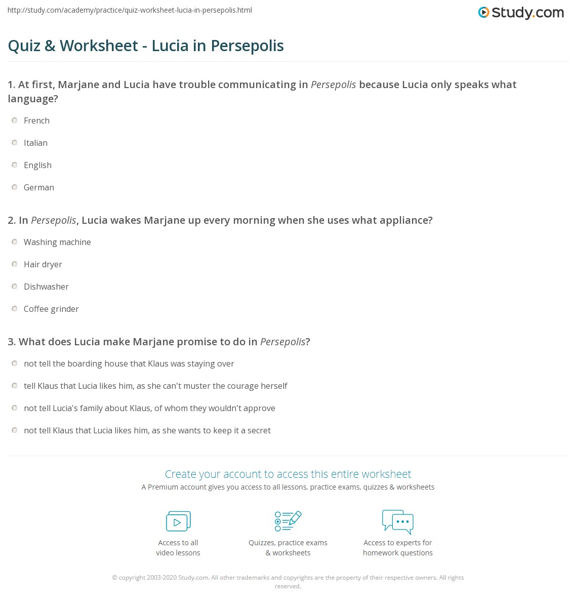 Quiz & Worksheet - Lucia in Persepolis | Study.com