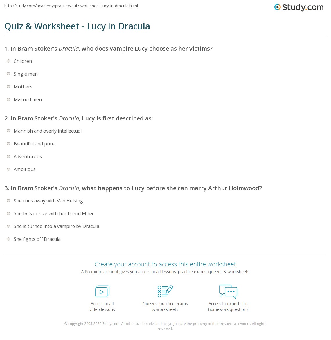 Quiz & Worksheet - Lucy in Dracula | Study.com