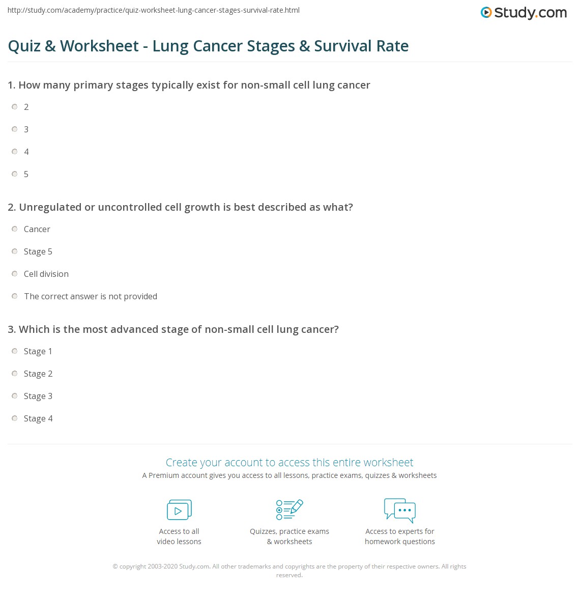 Quiz & Worksheet - Lung Cancer Stages & Survival Rate | Study.com
