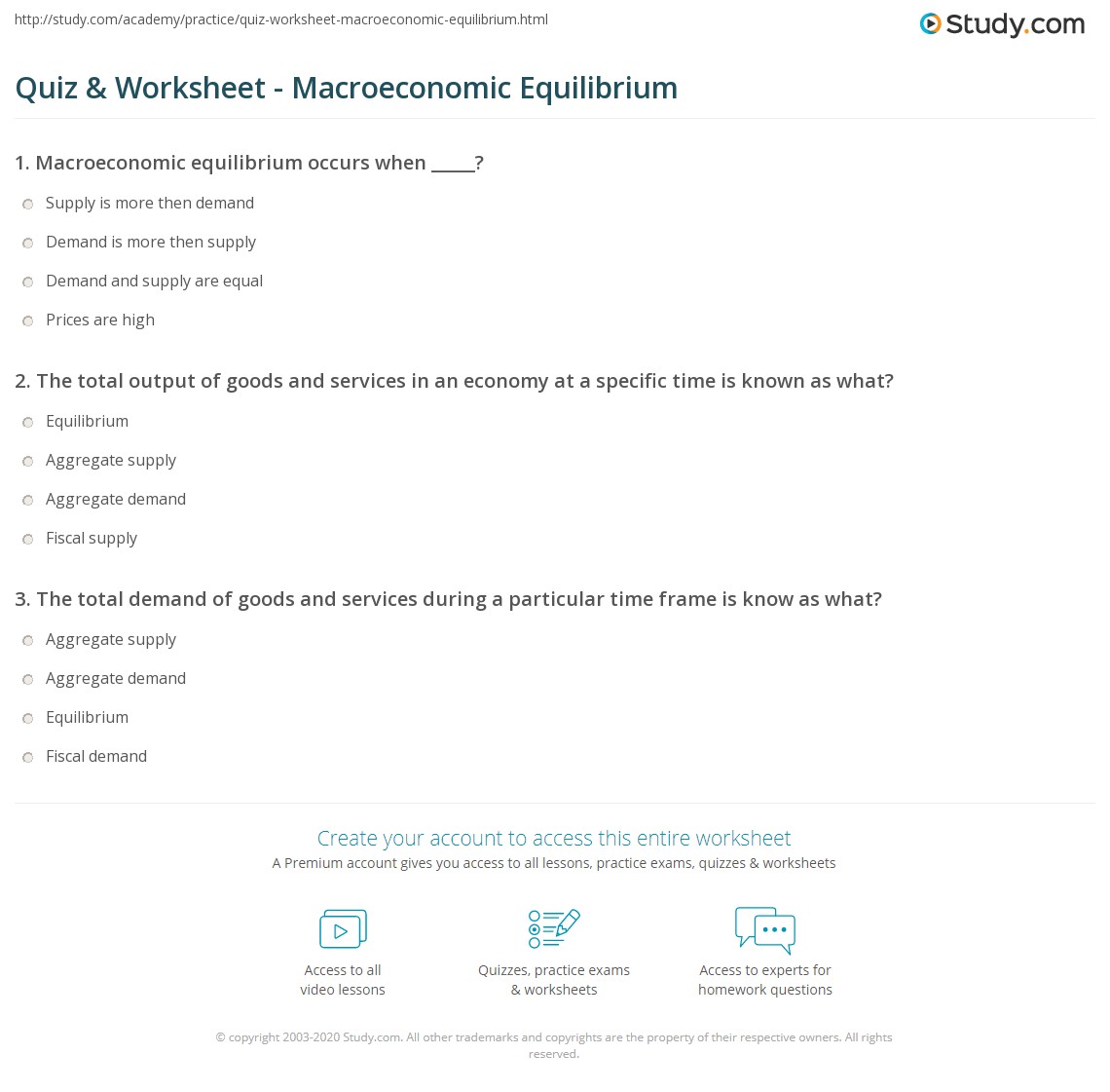 Quiz & Worksheet - Macroeconomic Equilibrium | Study.com