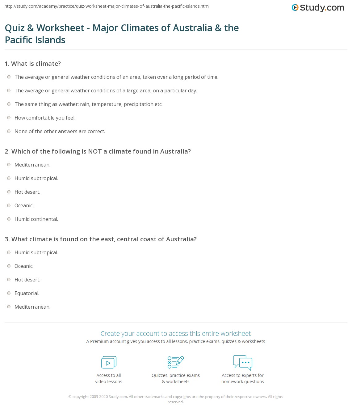 Quiz & Worksheet - Major Climates of Australia & the Pacific Islands ...