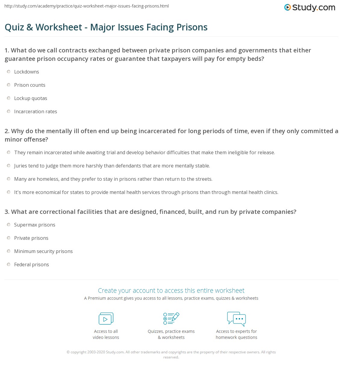 Quiz & Worksheet - Major Issues Facing Prisons | Study.com