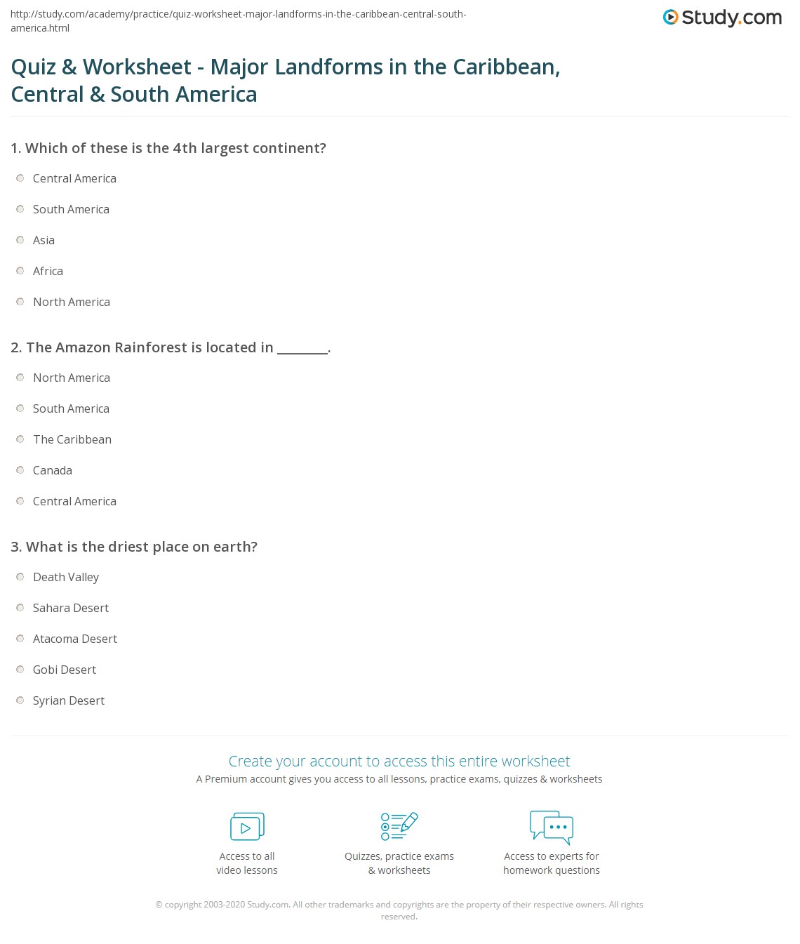 Quiz & Worksheet - Major Landforms in the Caribbean, Central & South ...
