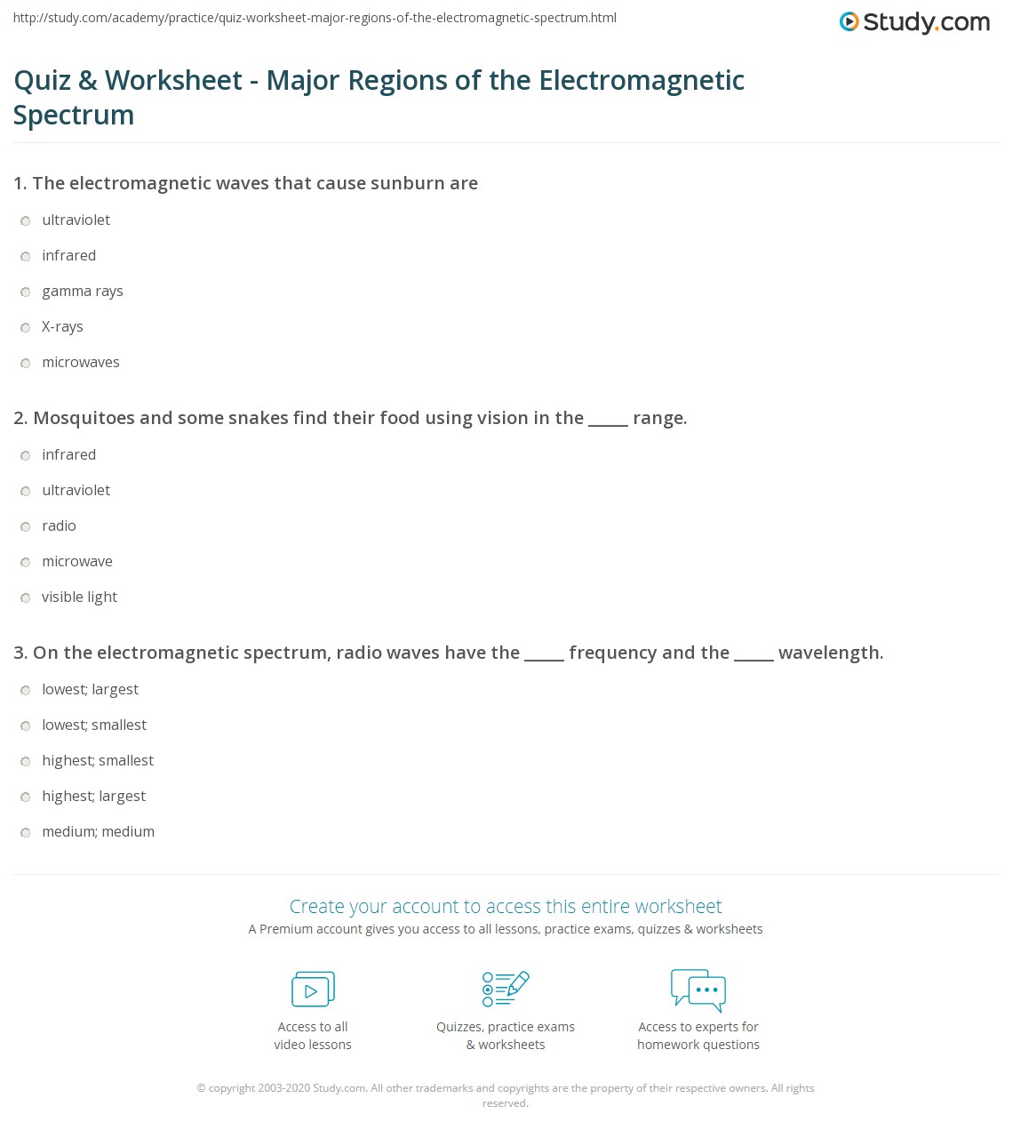 Quiz Worksheet Major Regions Of The Electromagnetic Spectrum Quiz Worksheet Major Regions Of The Electromagnetic Spectrum