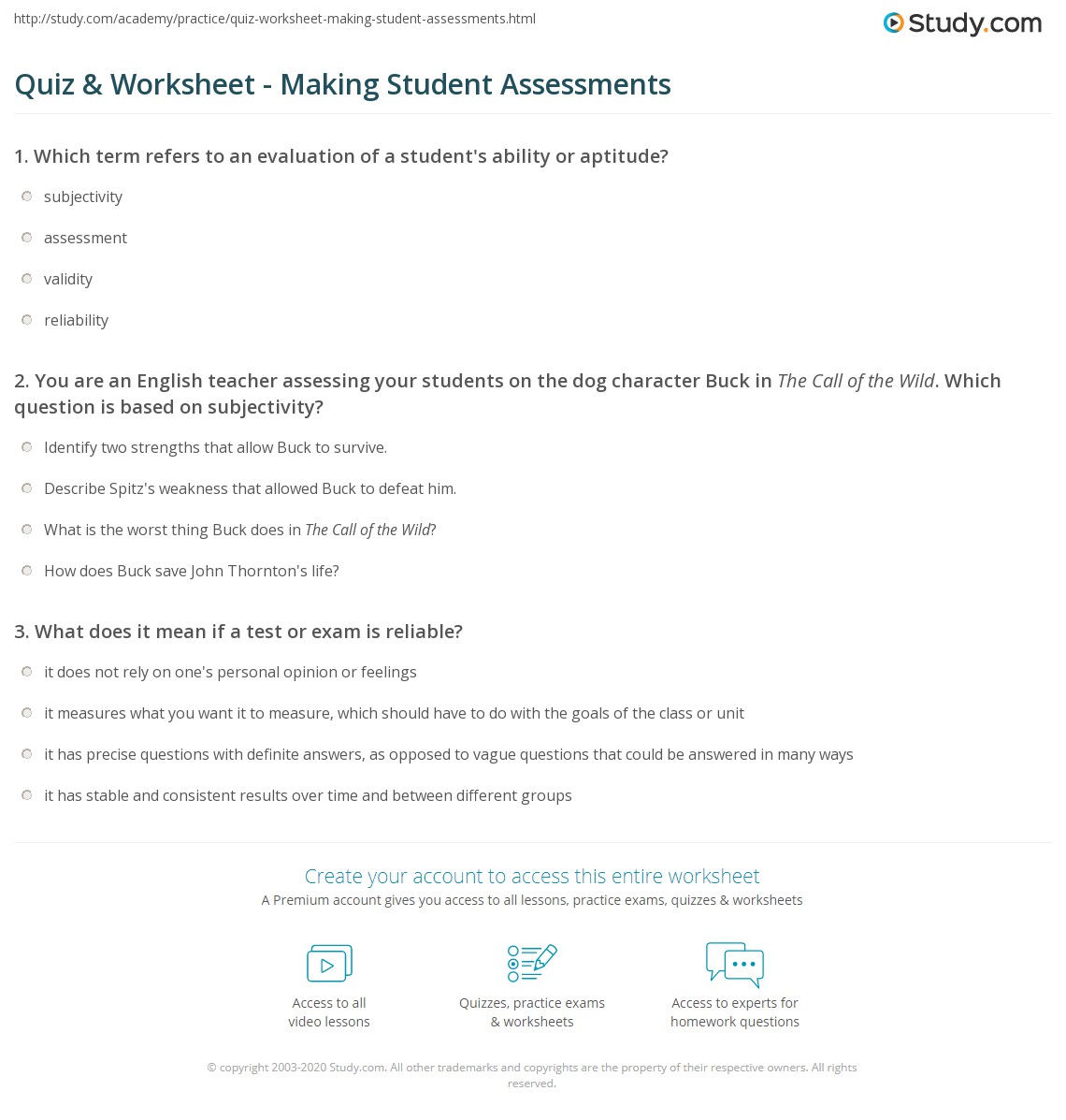 Quiz & Worksheet - Making Student Assessments | Study.com