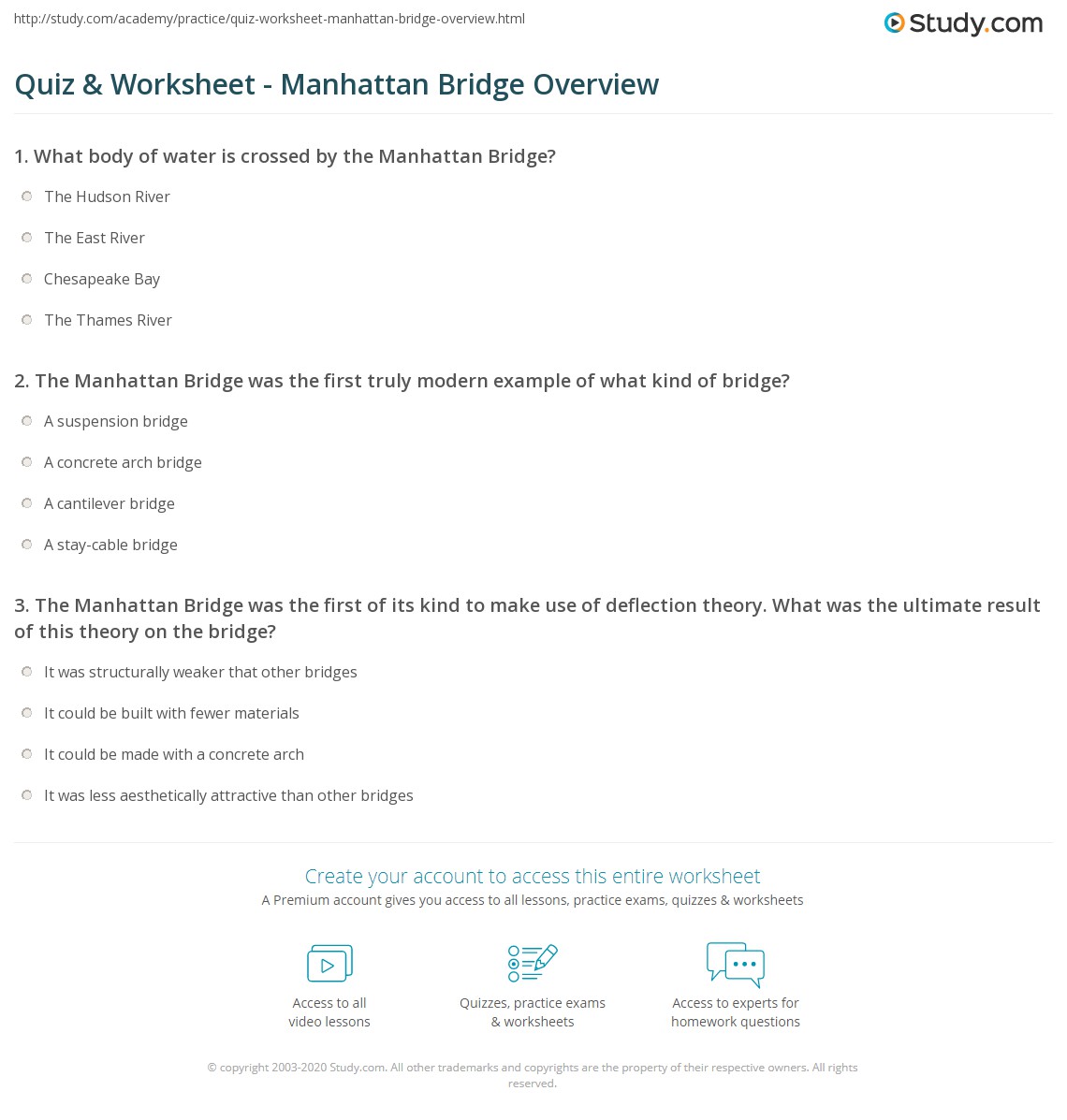 Quiz & Worksheet - Manhattan Bridge Overview | Study.com