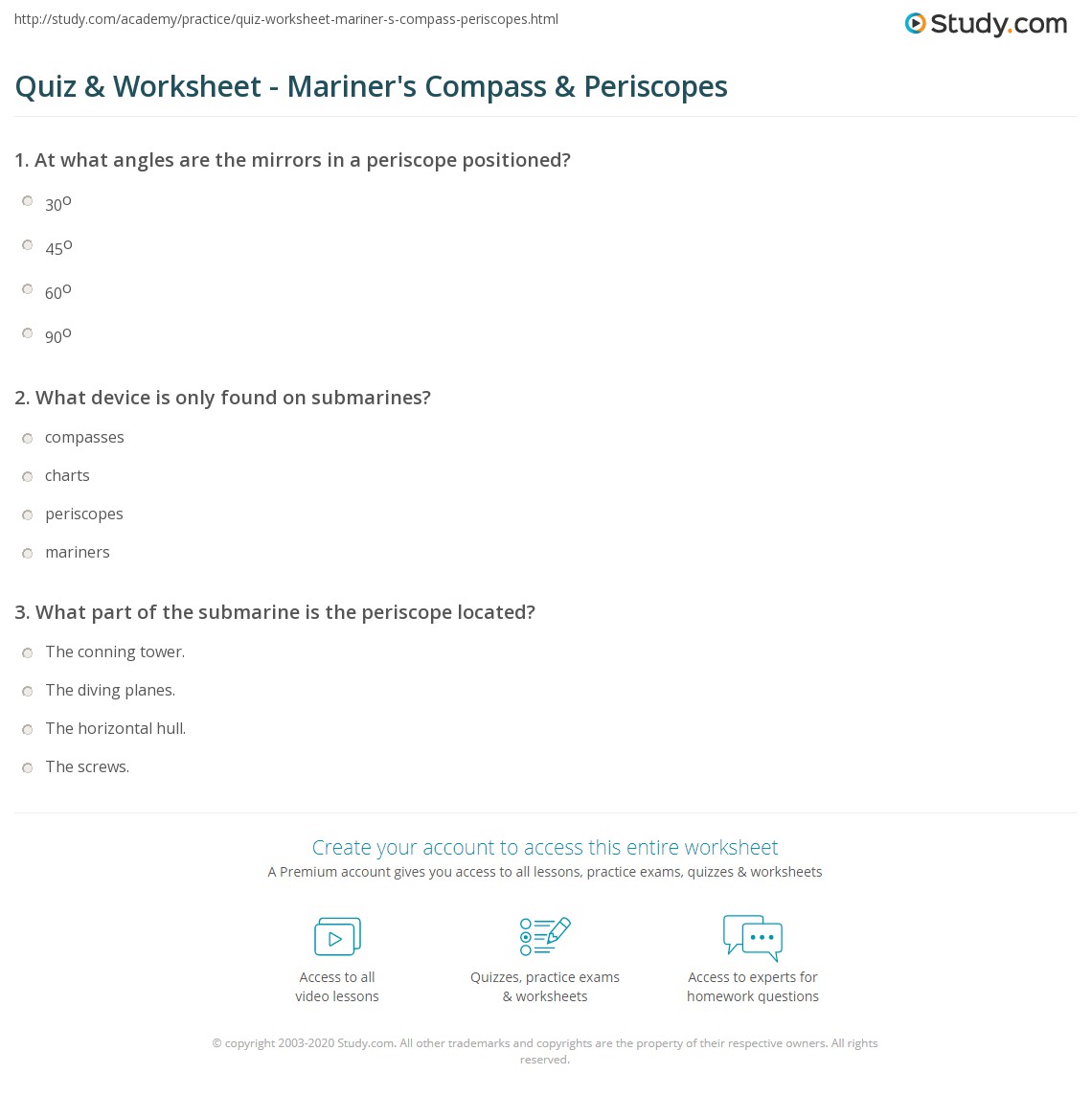 Quiz & Worksheet - Mariner's Compass & Periscopes | Study.com