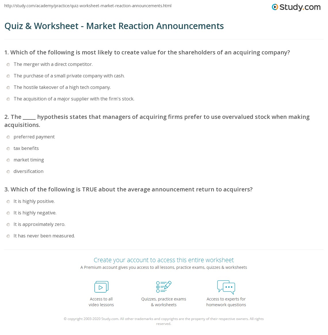 Quiz & Worksheet - Market Reaction Announcements | Study.com