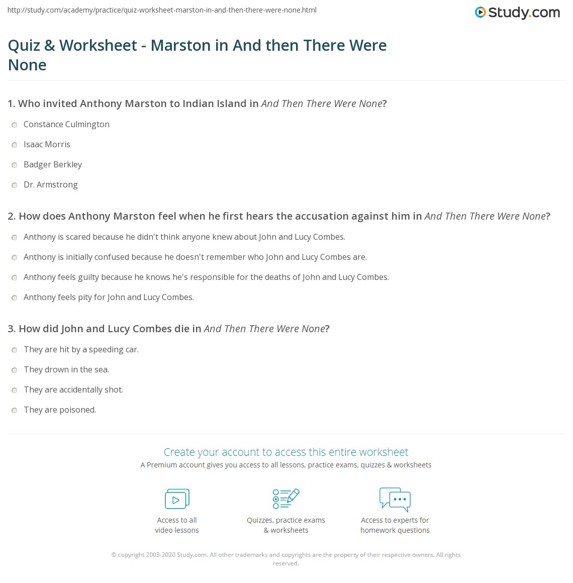 Quiz & Worksheet - Marston in And then There Were None | Study.com