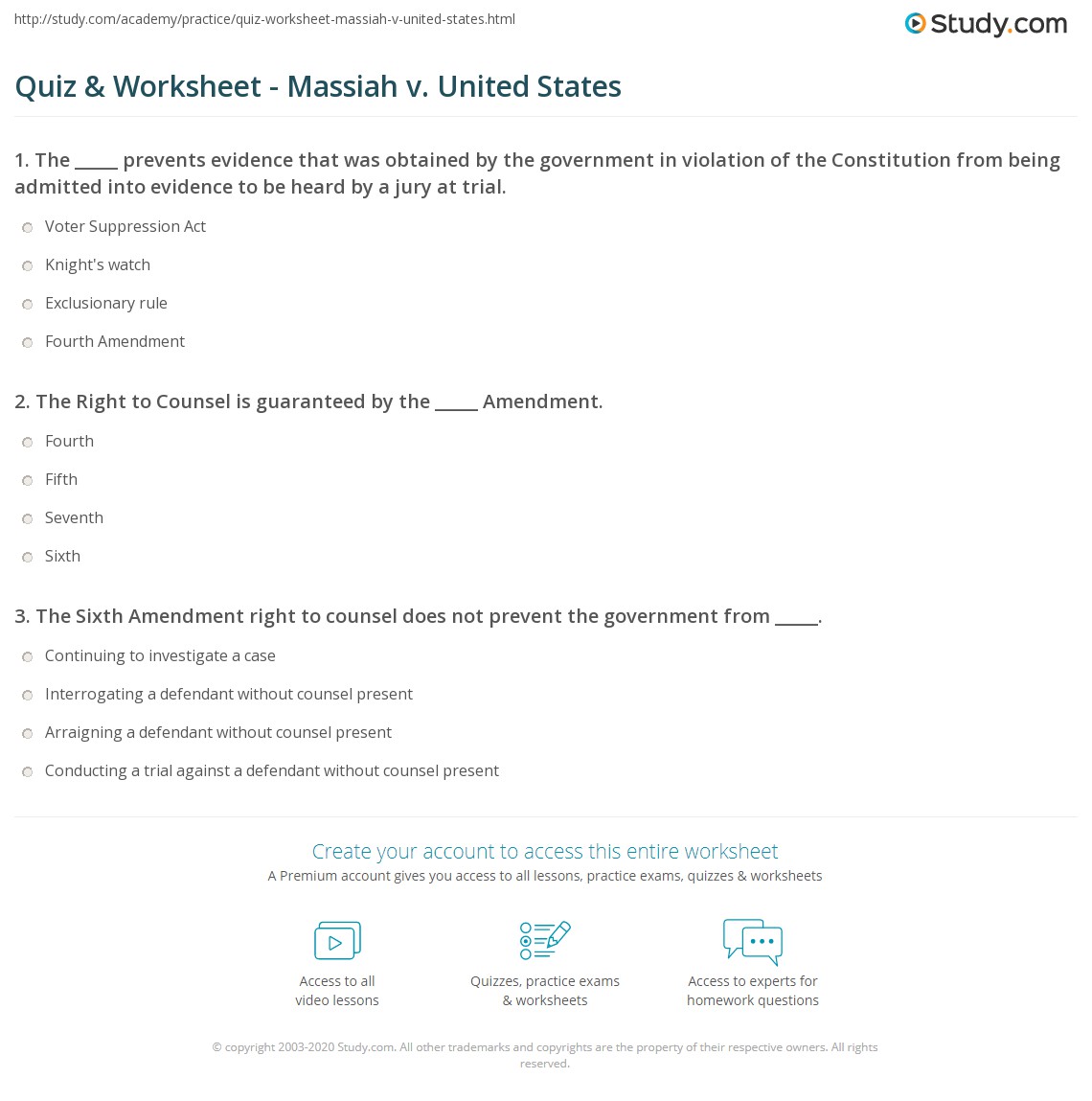 Quiz & Worksheet - Massiah v. United States | Study.com