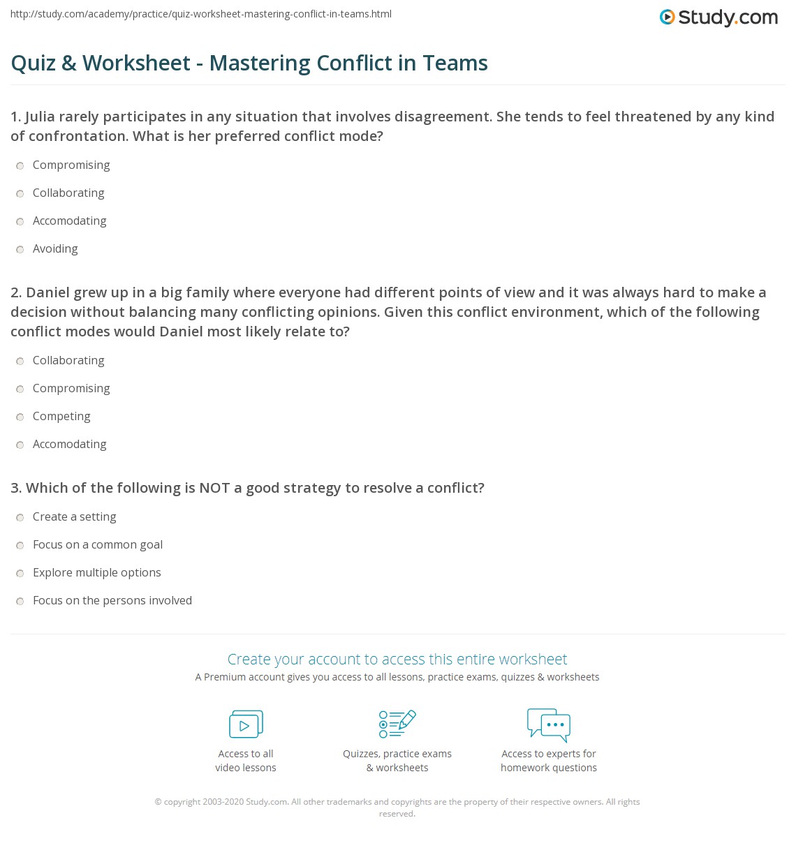 Quiz & Worksheet - Mastering Conflict in Teams | Study.com