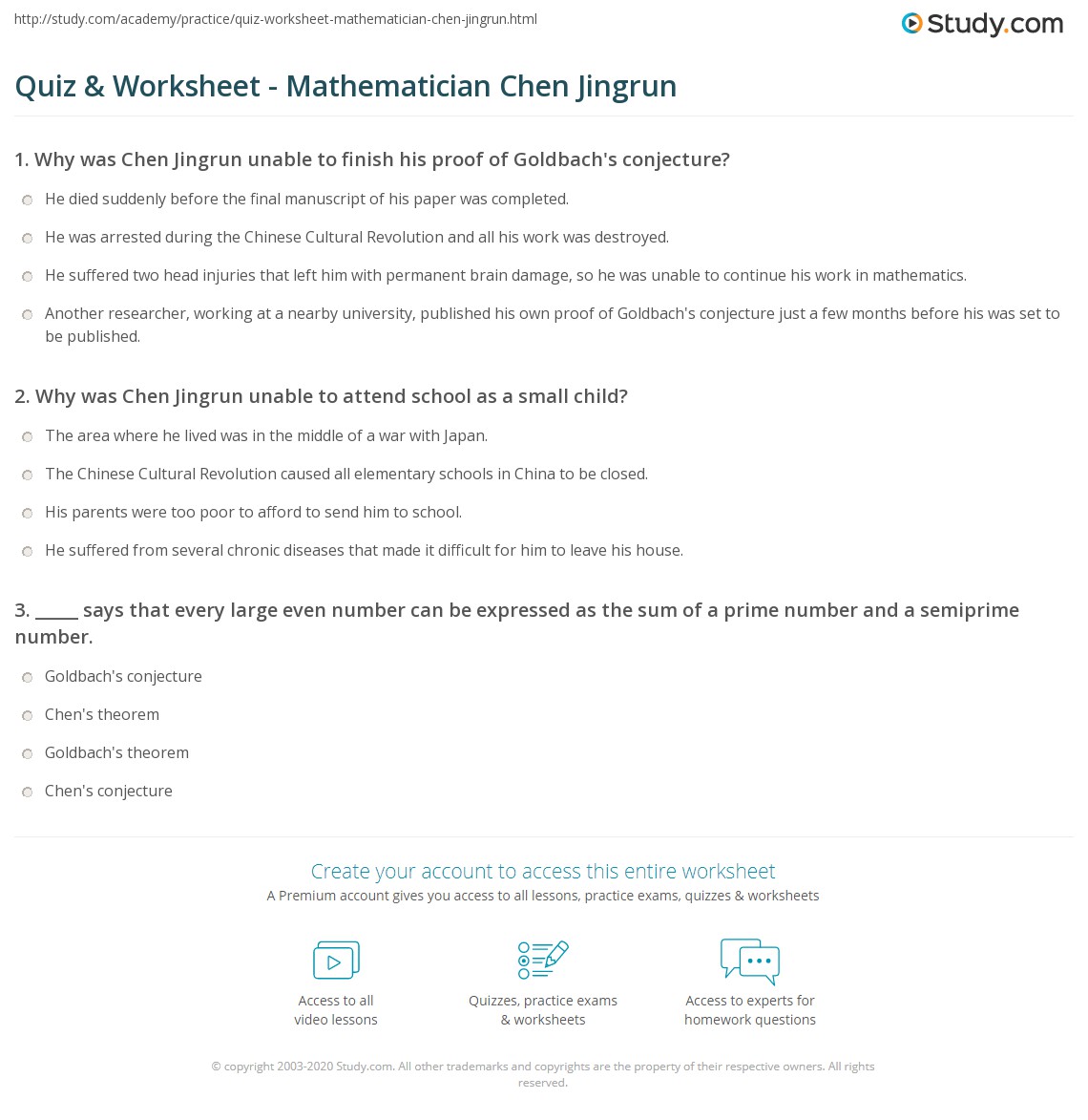 Quiz & Worksheet - Mathematician Chen Jingrun | Study.com