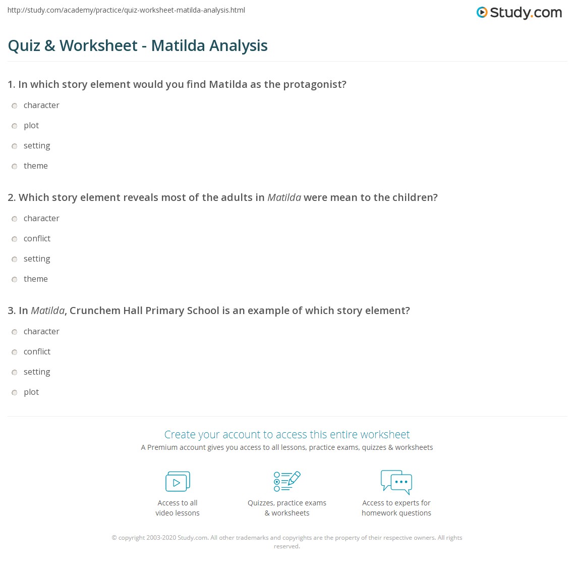 Quiz & Worksheet - Matilda Analysis | Study.com