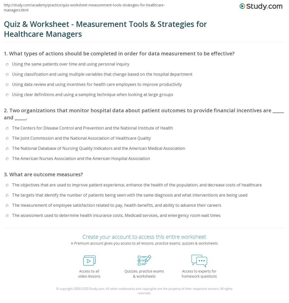 Quiz & Worksheet - Measurement Tools & Strategies for Healthcare ...