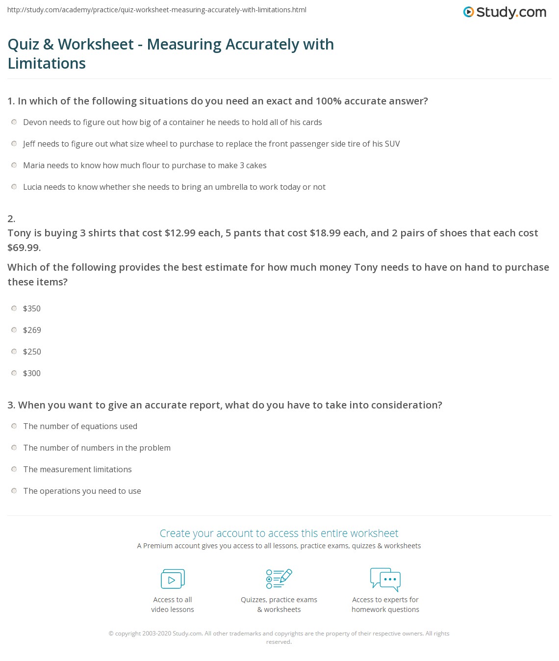 Quiz & Worksheet - Measuring Accurately with Limitations | Study.com