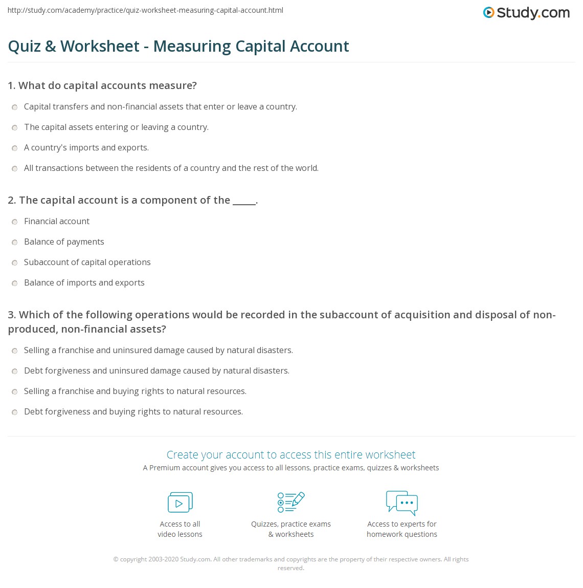 Quiz & Worksheet - Measuring Capital Account | Study.com