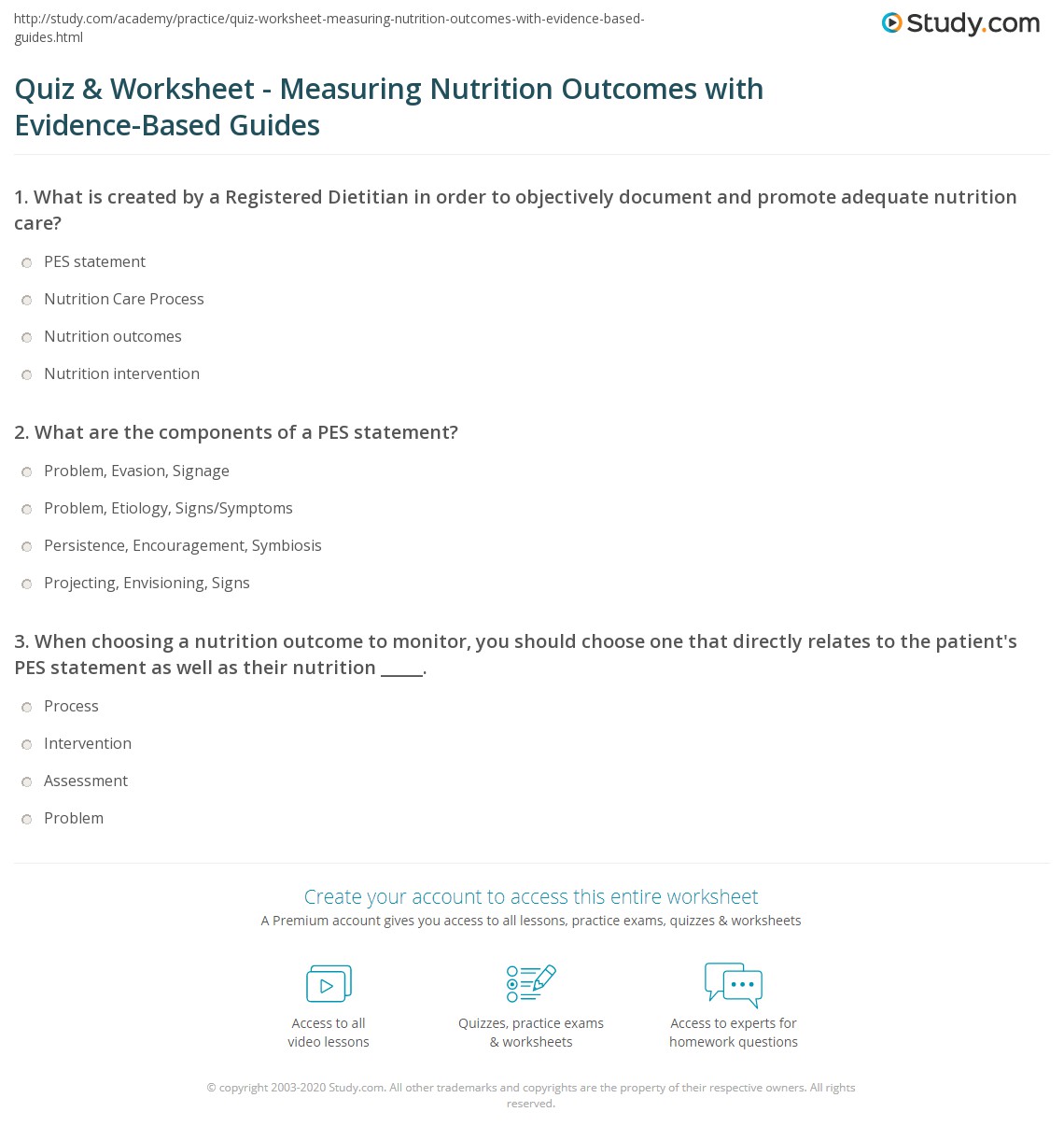 Quiz & Worksheet - Measuring Nutrition Outcomes with Evidence-Based ...