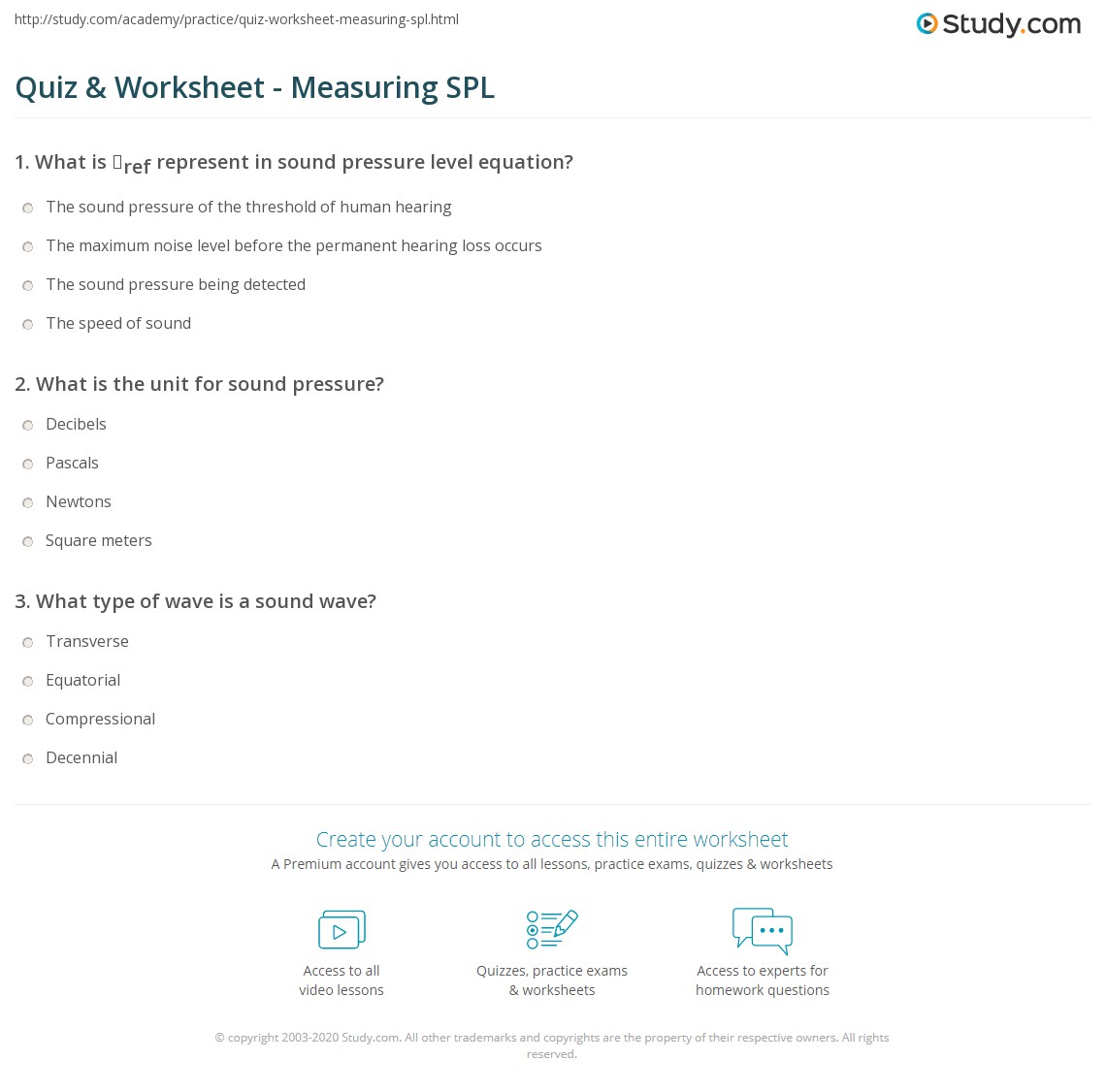 Quiz & Worksheet - Measuring SPL | Study.com