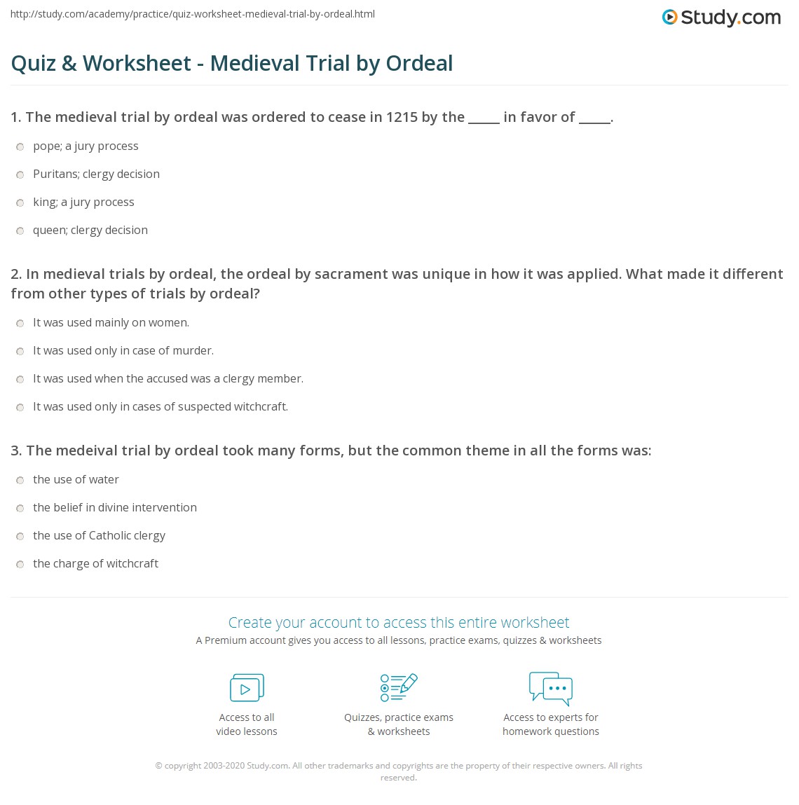 Quiz & Worksheet - Medieval Trial by Ordeal | Study.com
