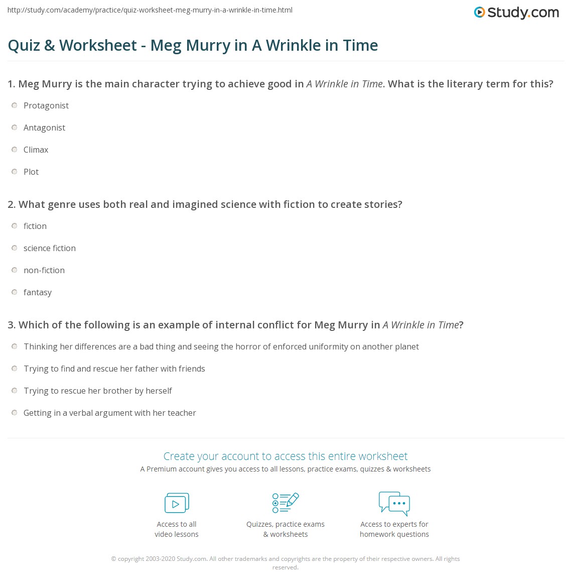 Quiz & Worksheet - Meg Murry in A Wrinkle in Time | Study.com