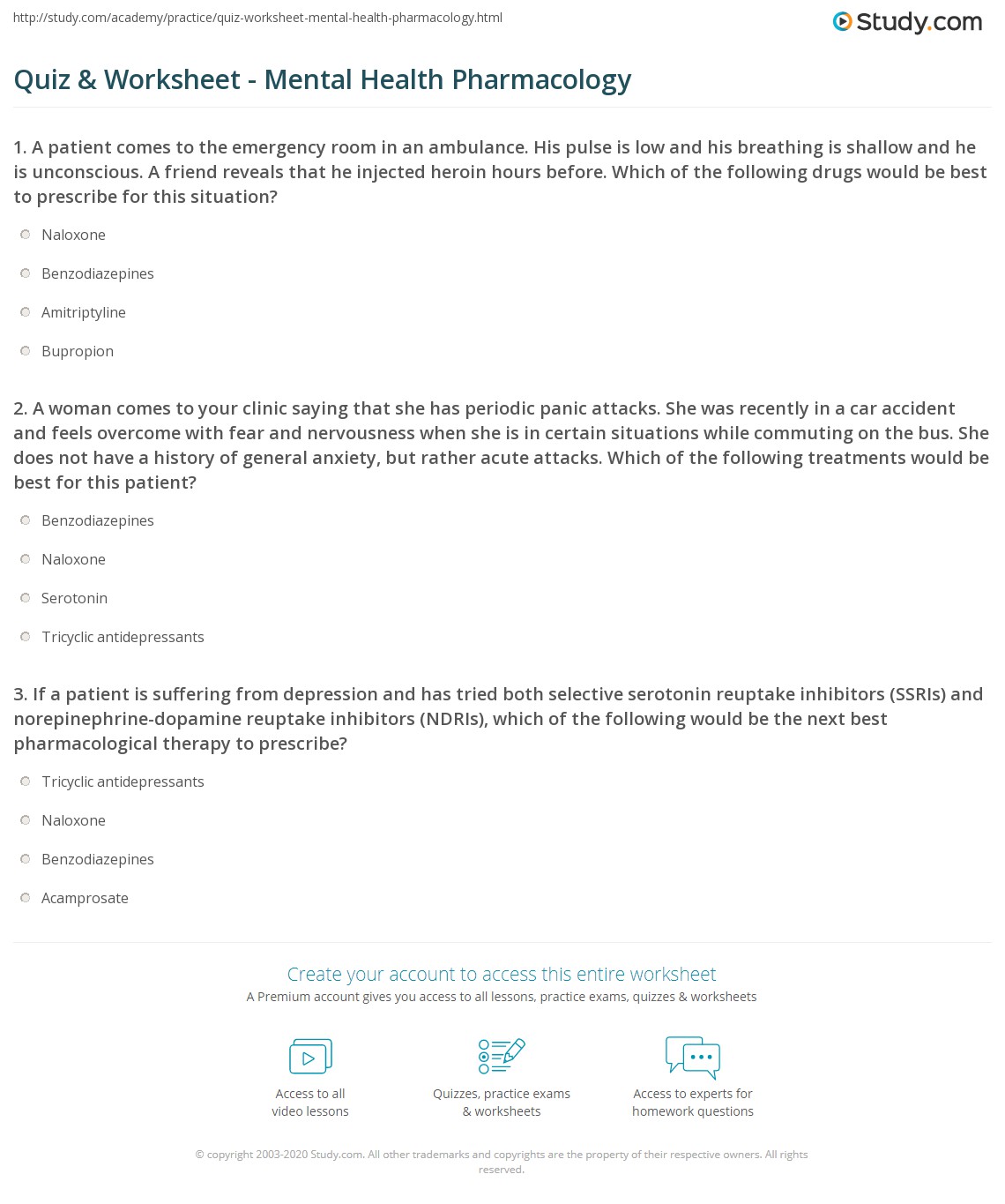 Quiz & Worksheet - Mental Health Pharmacology | Study.com