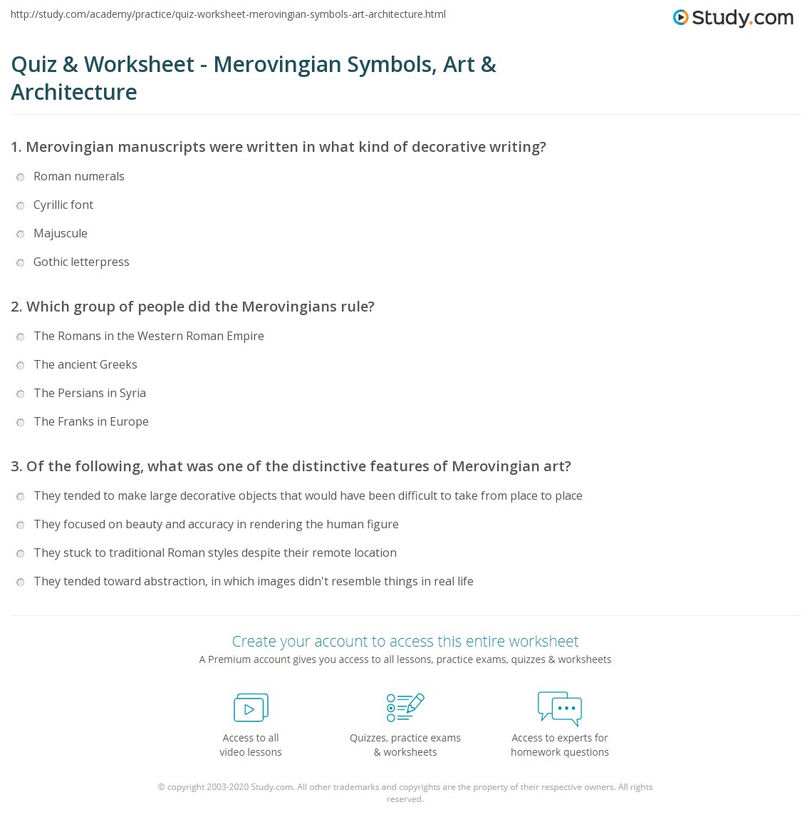 Quiz & Worksheet - Merovingian Symbols, Art & Architecture | Study.com