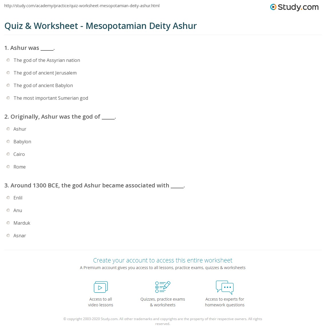 Quiz & Worksheet - Mesopotamian Deity Ashur | Study.com