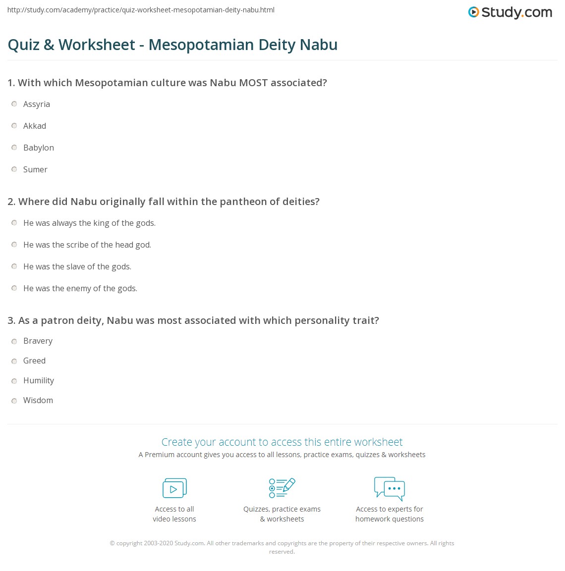 Quiz & Worksheet - Mesopotamian Deity Nabu | Study.com