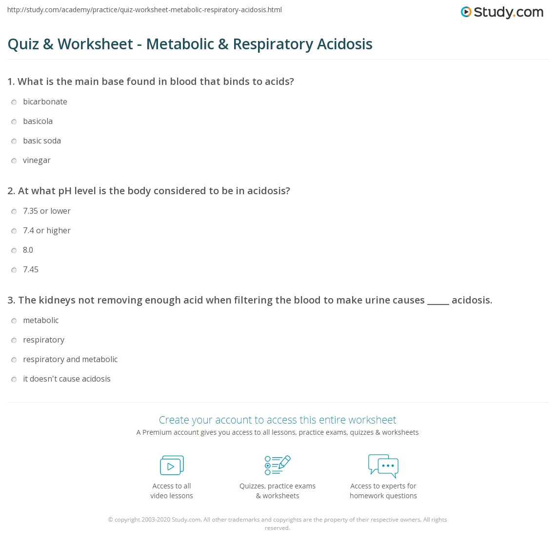 Quiz & Worksheet - Metabolic & Respiratory Acidosis | Study.com