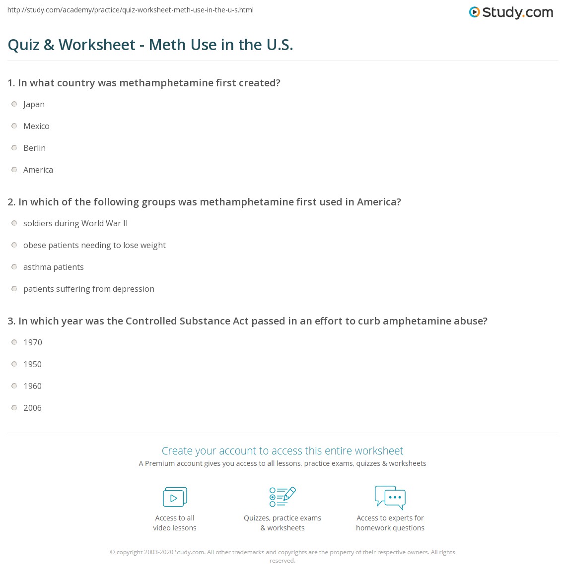 Quiz & Worksheet - Meth Use in the U.S. | Study.com