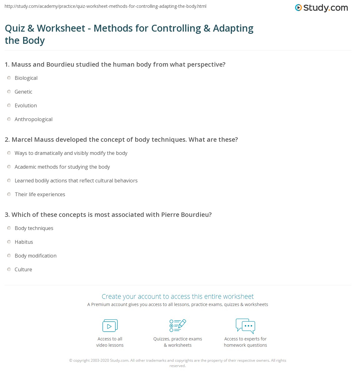 Quiz & Worksheet - Methods for Controlling & Adapting the Body | Study.com