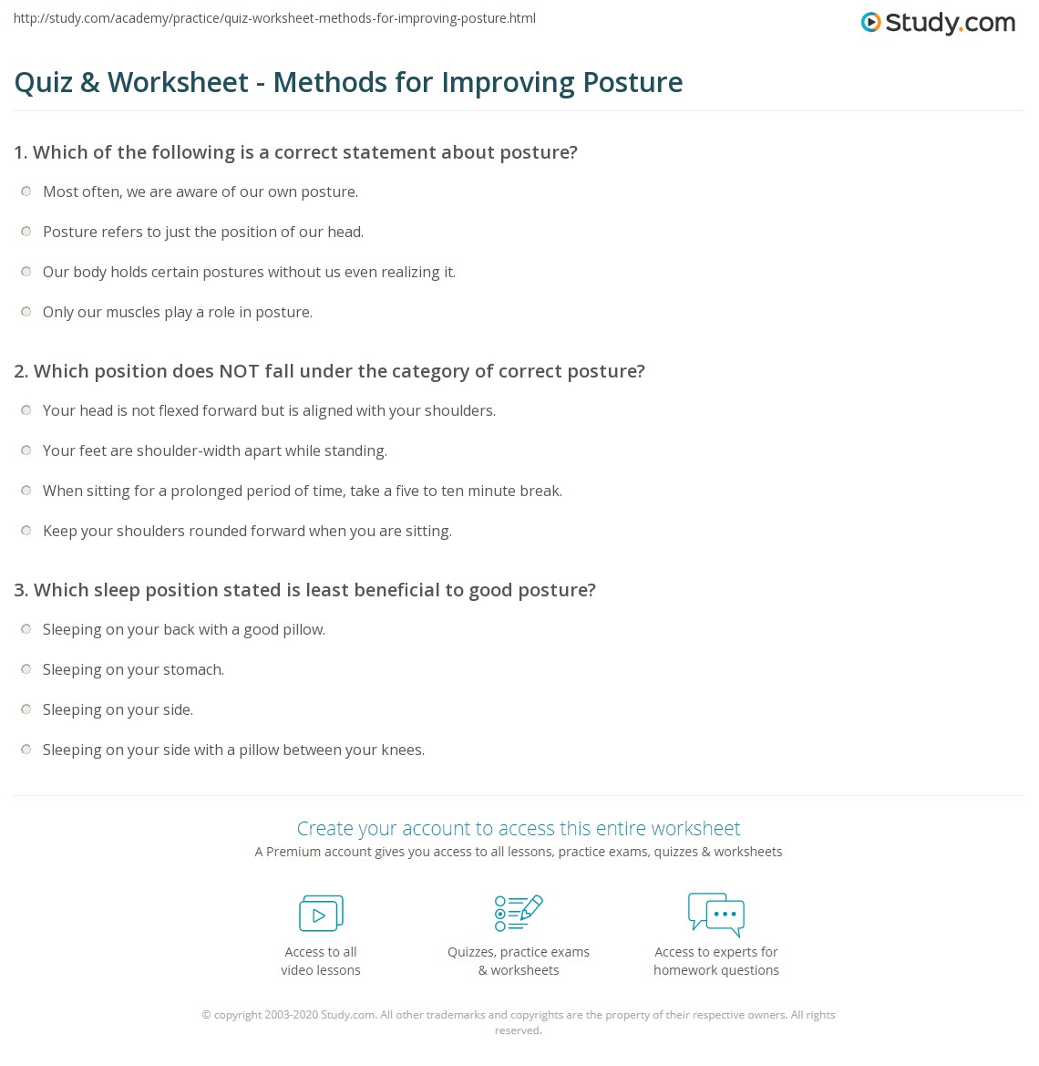 Quiz Worksheet Methods For Improving Posture Study Quiz Worksheet Methods For Improving Posture Study