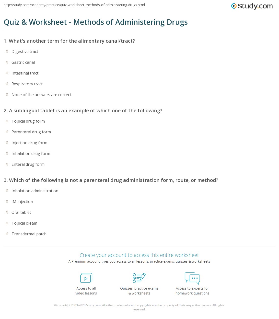 Quiz & Worksheet - Methods of Administering Drugs | Study.com