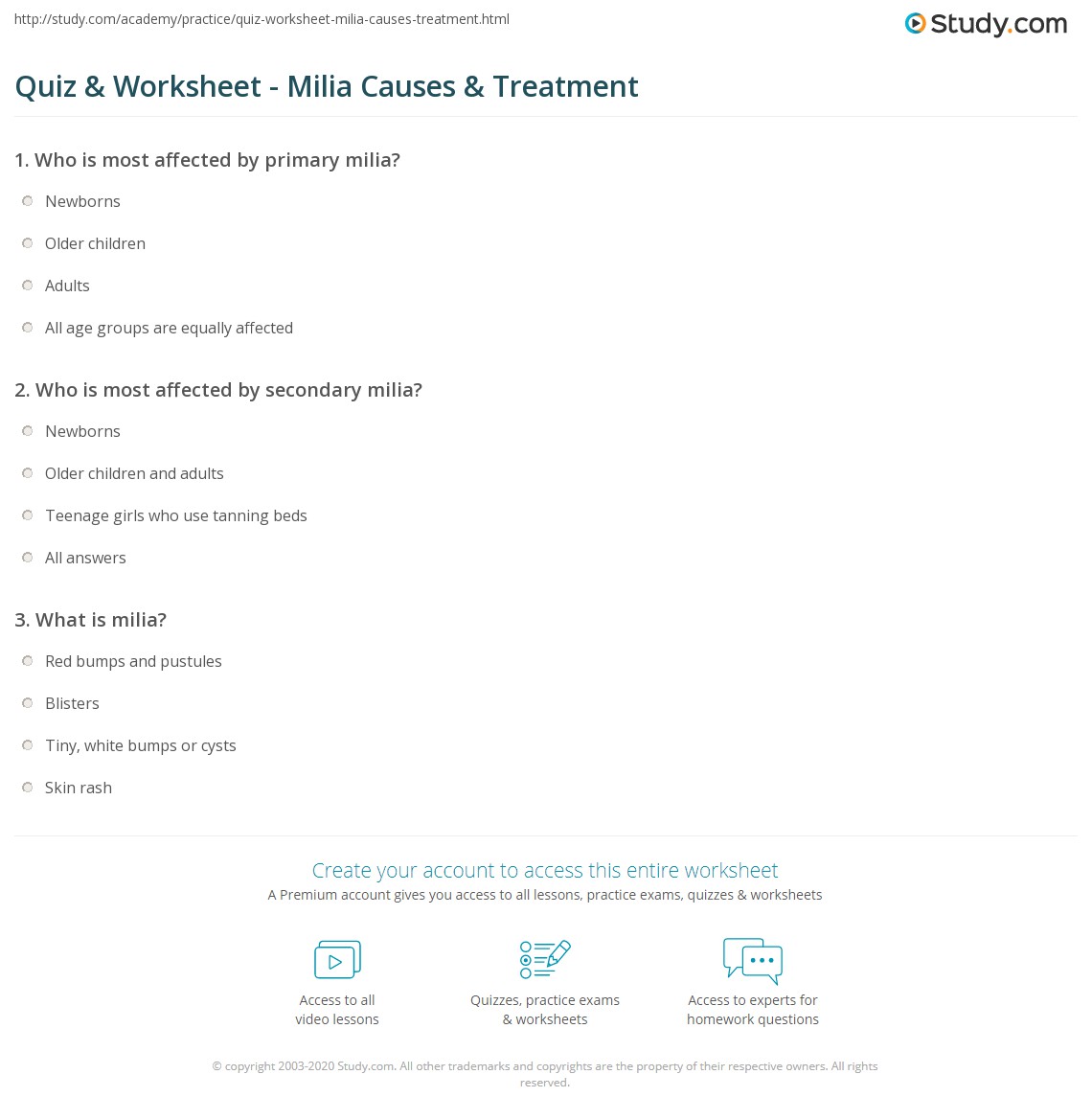 Quiz & Worksheet - Milia Causes & Treatment | Study.com