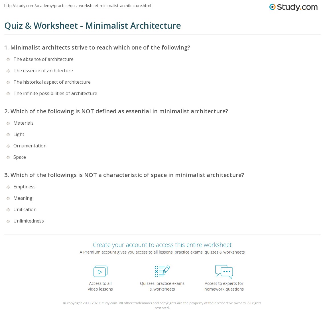Quiz & Worksheet - Minimalist Architecture | Study.com