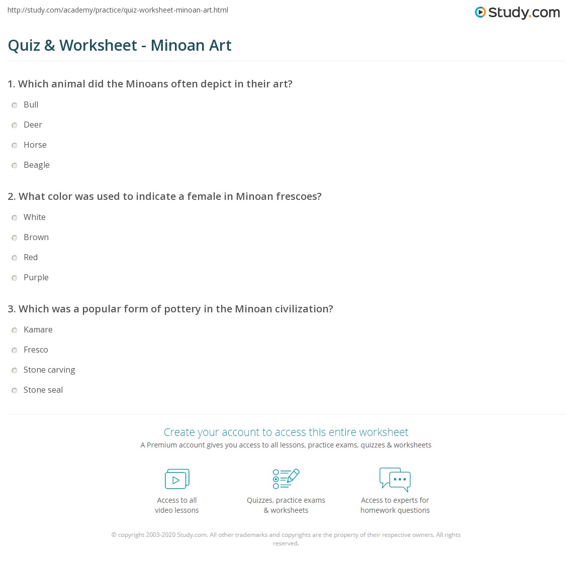 Quiz & Worksheet - Minoan Art | Study.com