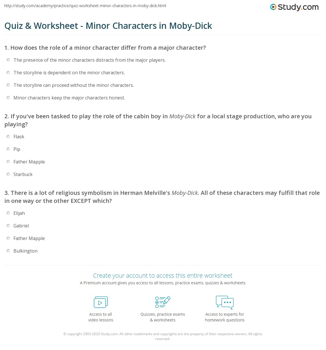 Quiz & Worksheet - Minor Characters in Moby-Dick | Study.com