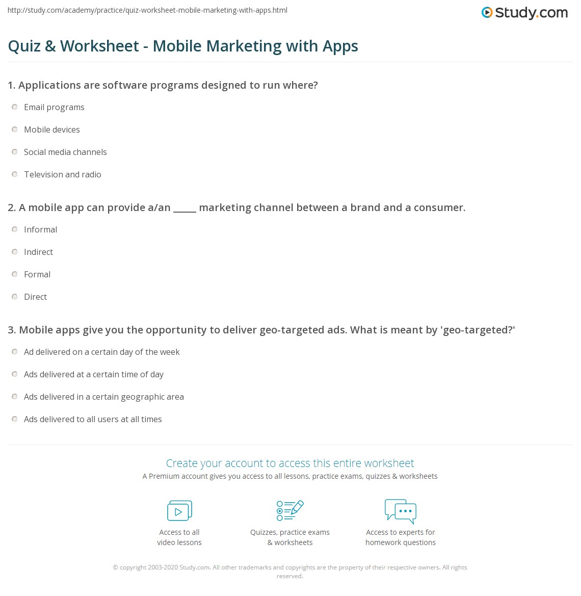Quiz & Worksheet - Mobile Marketing with Apps | Study.com