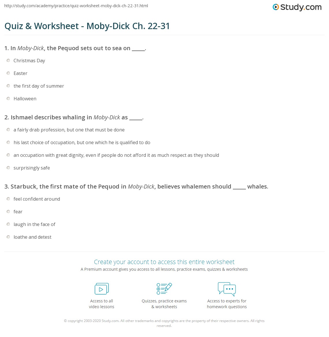 Quiz & Worksheet - Moby-Dick Ch. 22-31 | Study.com