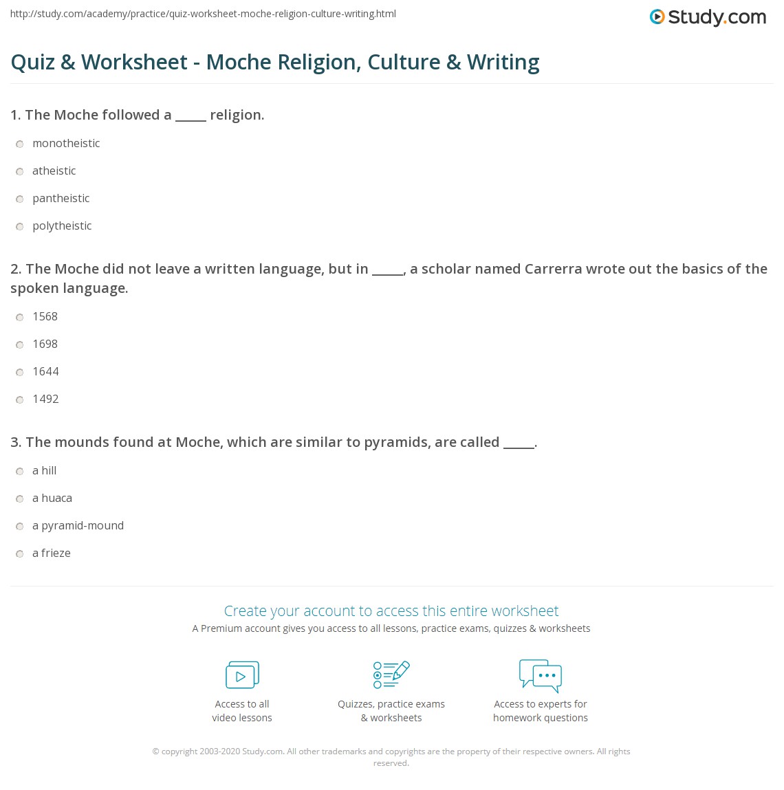 Quiz & Worksheet - Moche Religion, Culture & Writing | Study.com